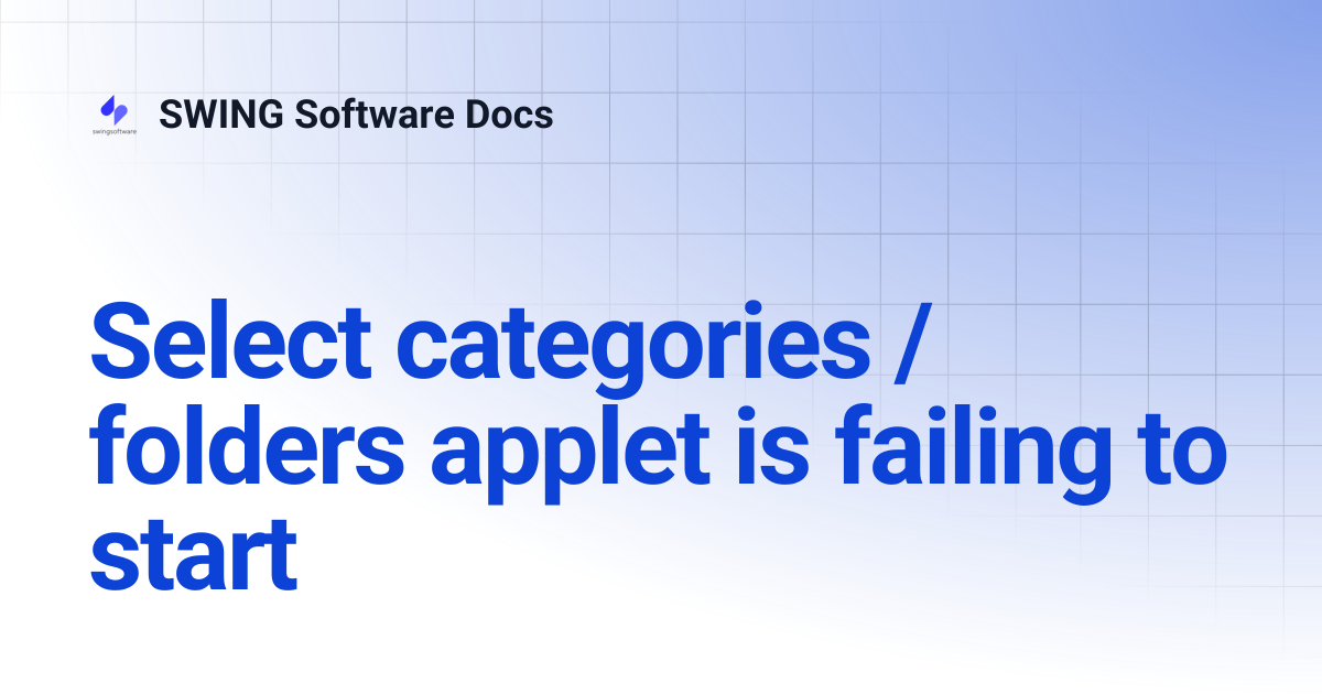 Select categories / folders applet is failing to start | SWING Software ...
